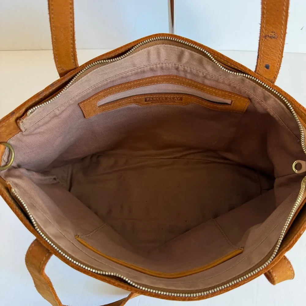 Parker Clay | Bags | Parker Clay Leather Tote Bag Cognac Brown Zip Top ...